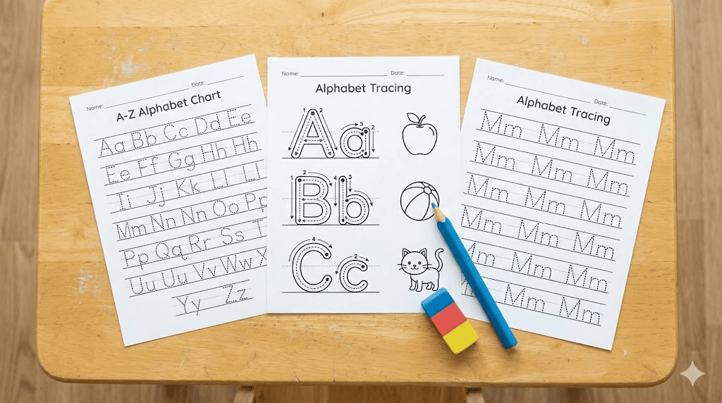 Free Alphabet Tracing Worksheets: A-Z Letter Practice & Charts (PDF ...